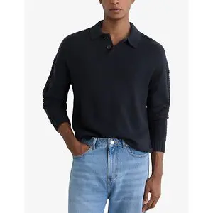 REISS Elm Long-sleeved Wool-blend Polo Jumper - Navy