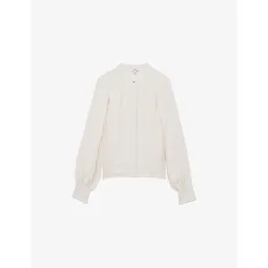 REISS Maddie Pleated Embroidered Woven Blouse - Pale Pink