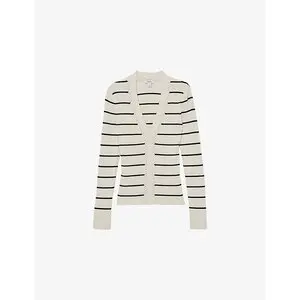 REISS Lauralee Stripe Ribbed Knitted Top - Ivory Black