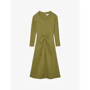 REISS Adriana Ruched Long-sleeve Jersey Dress - Chartreuse Green