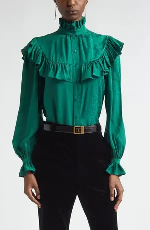 Saint Laurent Ruffled Silk Jacquard Button-up Shirt