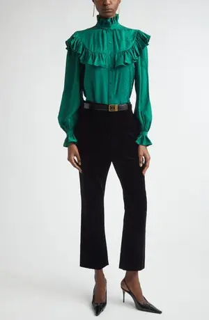 Saint Laurent Ruffled Silk Jacquard Button-up Shirt