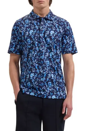 Bugatchi Hendrix Digital Floral Print Pima Cotton Polo - Navy