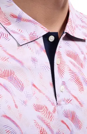 Bugatchi Hendrix Tropical Print Pima Cotton Polo - Peach