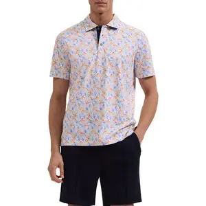 Bugatchi Hendrix Floral Pima Cotton Polo - Peach