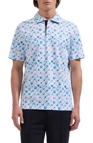 Bugatchi Hendrix Geo Print Pima Cotton Polo - Aqua