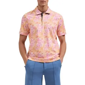 Bugatchi Hendrix Floral Pima Cotton Polo - Peach