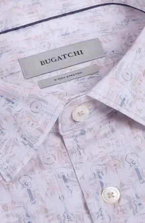 Bugatchi Miles Ooohcotton® Sketched Guitar Print Short Sleeve Button-up Shirt - Sand