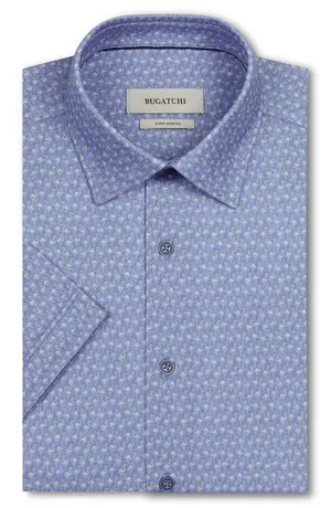 Bugatchi Miles Ooohcotton® Flamingo Print Short Sleeve Button-up Shirt - Cobalt