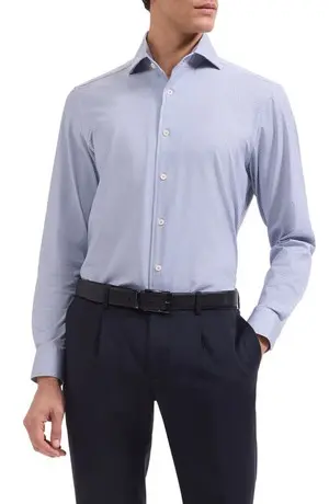 Bugatchi Devon Ooohcotton® Optical Grid Print Button-up Shirt - Sand/blue