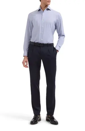 Bugatchi Devon Ooohcotton® Optical Grid Print Button-up Shirt - Sand/blue