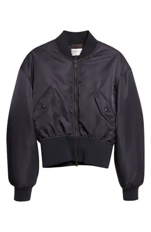 Saint Laurent Crop Bomber Jacket - Marine