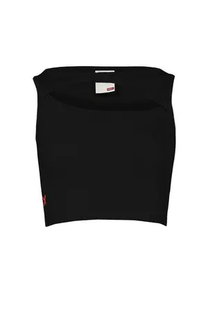 PCFG Ribbed Cropped Tank Top With Boatneck And Cut-out - Black