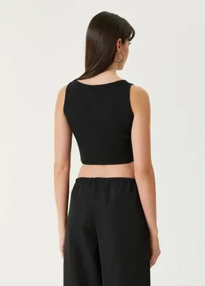 PCFG Ribbed Cropped Tank Top With Boatneck And Cut-out - Black
