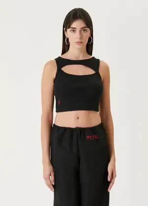 PCFG Ribbed Cropped Tank Top With Boatneck And Cut-out - Black