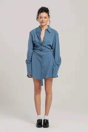 PCFG Free Heaven" Pleated Mini Shirt Dress - Blue
