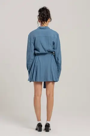 PCFG Free Heaven" Pleated Mini Shirt Dress - Blue