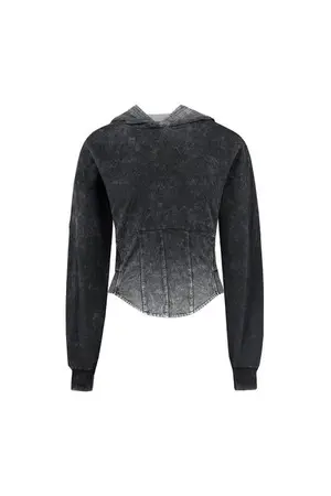 PCFG Acid Wash Cropped Hoodie - Black
