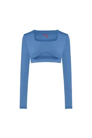 PCFG Long Sleeve Square Neck Cropped Top - Blue