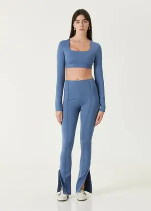 PCFG Long Sleeve Square Neck Cropped Top - Blue