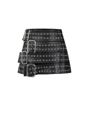 PCFG Buckled Leather Mini Skirt - Black
