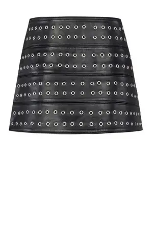 PCFG Buckled Leather Mini Skirt With Metallic Eyelets