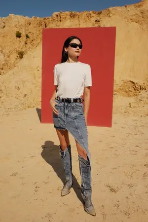 PCFG Asymmetrical Cutout Denim Skirt