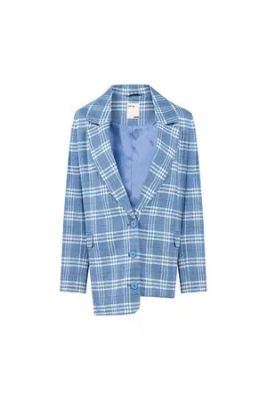 PCFG Linen Blend Checked Blazer - Blue