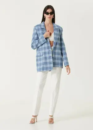 PCFG Linen Blend Multicolor Checked Blazer - Blue