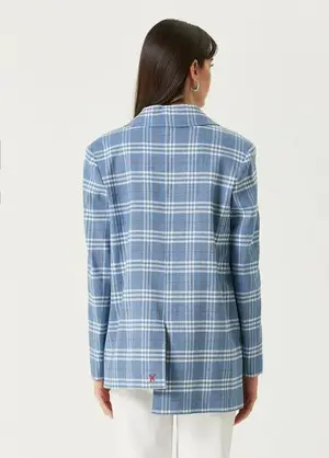 PCFG Linen Blend Multicolor Checked Blazer - Blue
