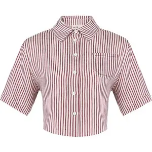 PCFG Pure Linen Striped Crop Shirt