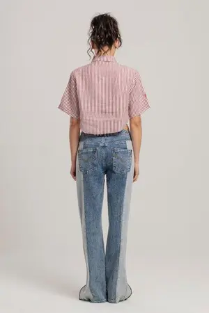 PCFG Pure Linen Striped Crop Shirt