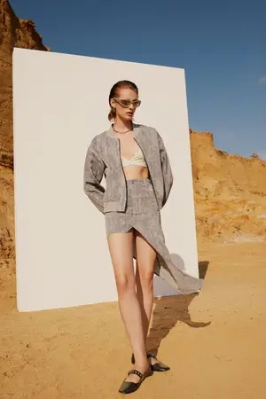 PCFG Linen Blend Bomber Jacket With Distressed Look