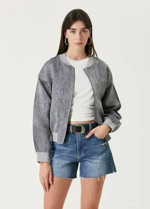 PCFG Linen Blend Bomber Jacket With Distressed Look