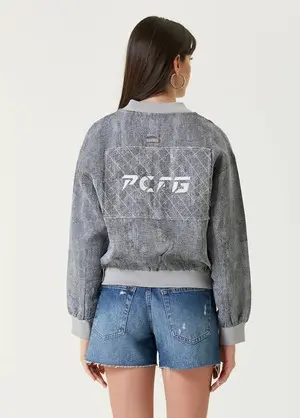 PCFG Linen Blend Bomber Jacket With Distressed Look