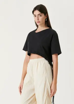 PCFG Pure Cotton Asymmetrical Crop T-shirt With Tie Detail