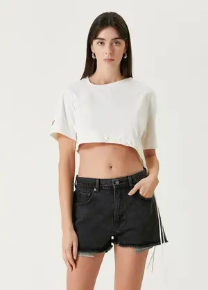PCFG Pure Cotton Asymmetrical Crop T-shirt With Tie Detail