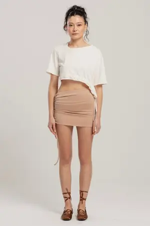 PCFG Pure Cotton Asymmetrical Crop T-shirt With Tie Detail