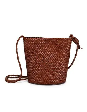 OLD TREND Reed Genuine Leather Woven Barrel Crossbody Bag - Brown