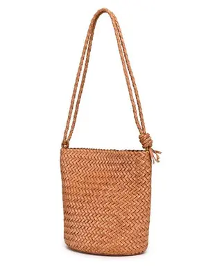 OLD TREND Reed Genuine Leather Woven Barrel Crossbody Bag - Tan