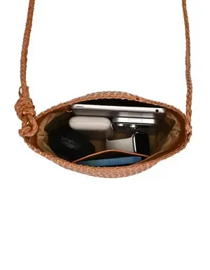 OLD TREND Reed Genuine Leather Woven Barrel Crossbody Bag - Tan
