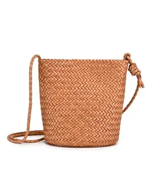 OLD TREND Reed Genuine Leather Woven Barrel Crossbody Bag - Tan