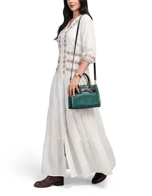 OLD TREND Westland Genuine Leather Studded Mini Tote - Teal