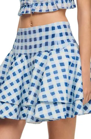Sandro Short Gingham Linen Skirt