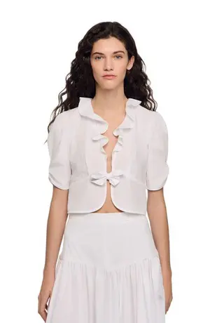 Sandro Ruffled Crop Top - White