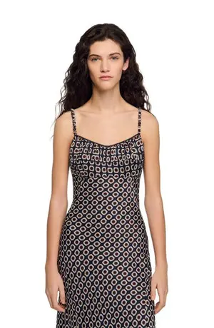 Sandro Printed Slip Maxi Dress - Deep Blue/ocher