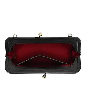 OLD TREND Iris Genuine Leather Vintage Frame Crossbody Bag With Chain Strap And Wristlet - Black