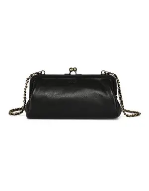 OLD TREND Iris Genuine Leather Vintage Frame Crossbody Bag With Chain Strap And Wristlet - Black