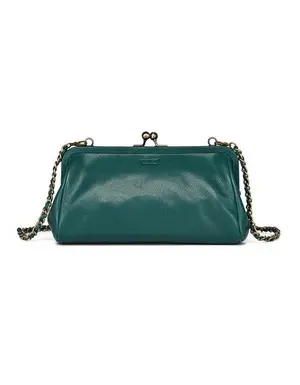 OLD TREND Iris Genuine Leather Vintage Frame Crossbody Bag With Chain Strap And Wristlet - Teal