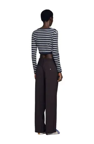 Sandro Cropped Striped Cotton T-shirt - Marine/blanc